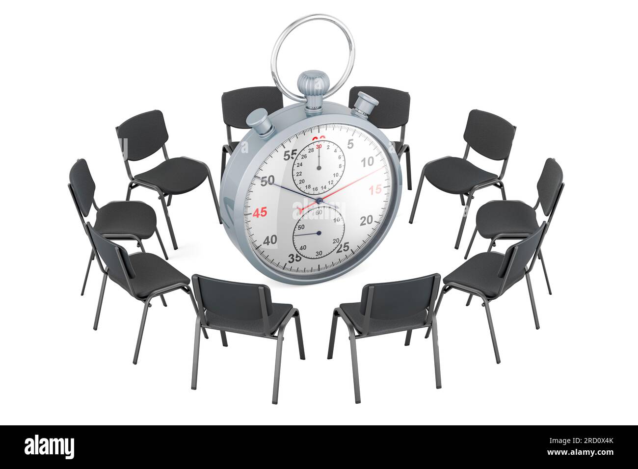Fast meeting concept. Chairs in a circle with stopwatch inside, 3D ...
