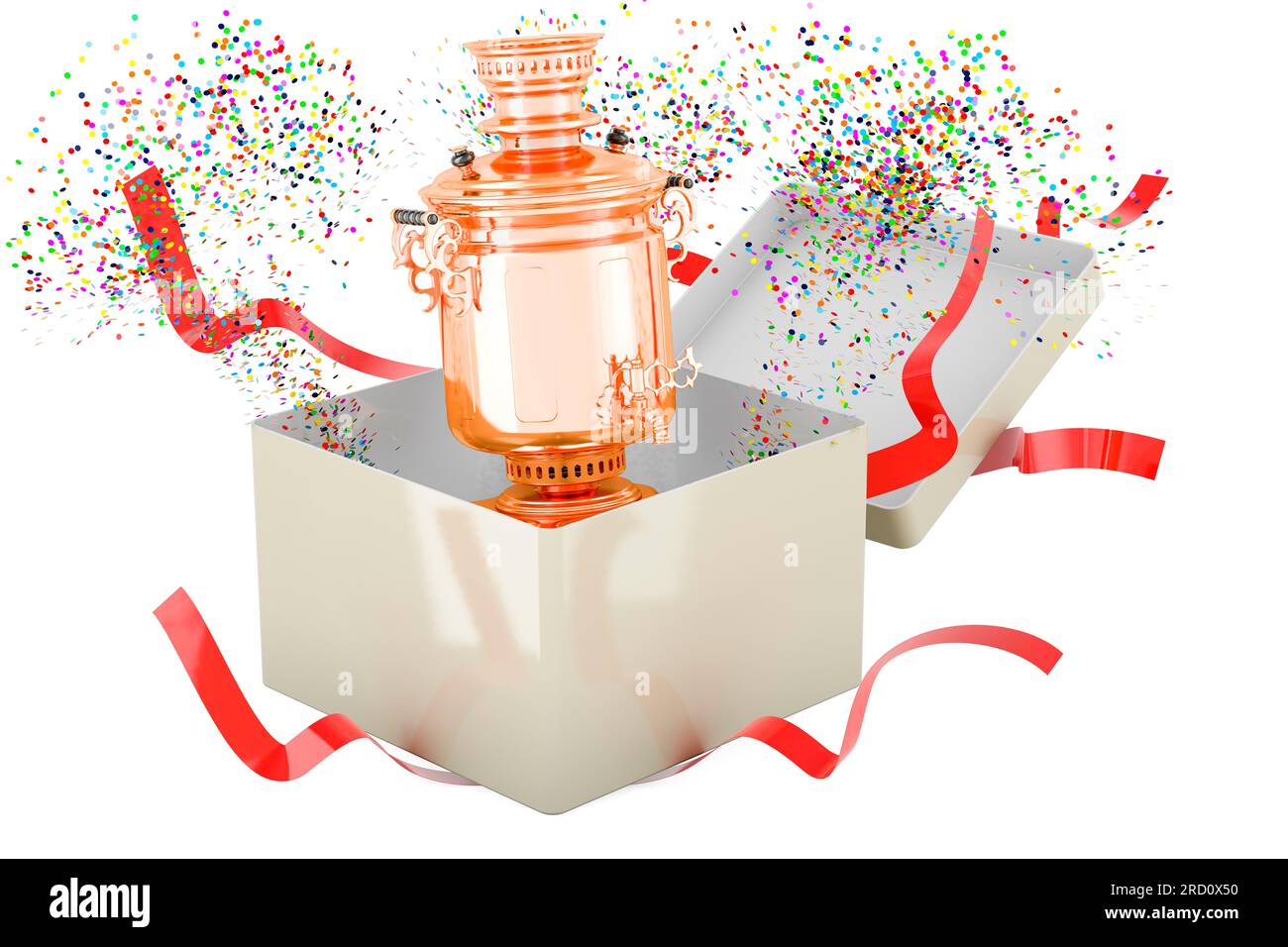 Brass Samovar inside gift box. 3D rendering isolated on white ...