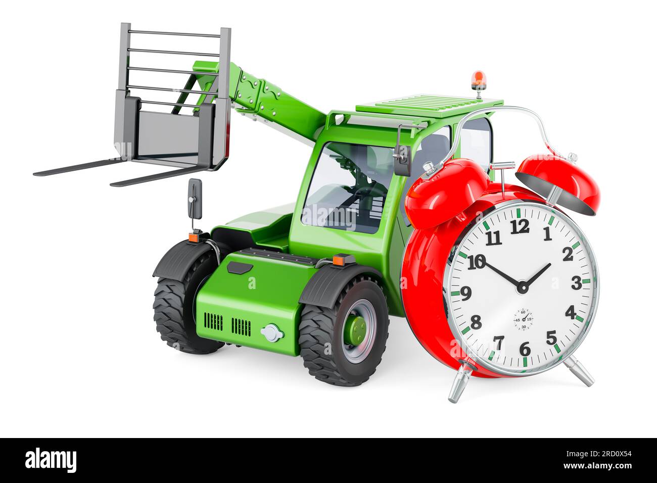 Telescopic handlers with alarm clock, 3D rendering isolated on white ...