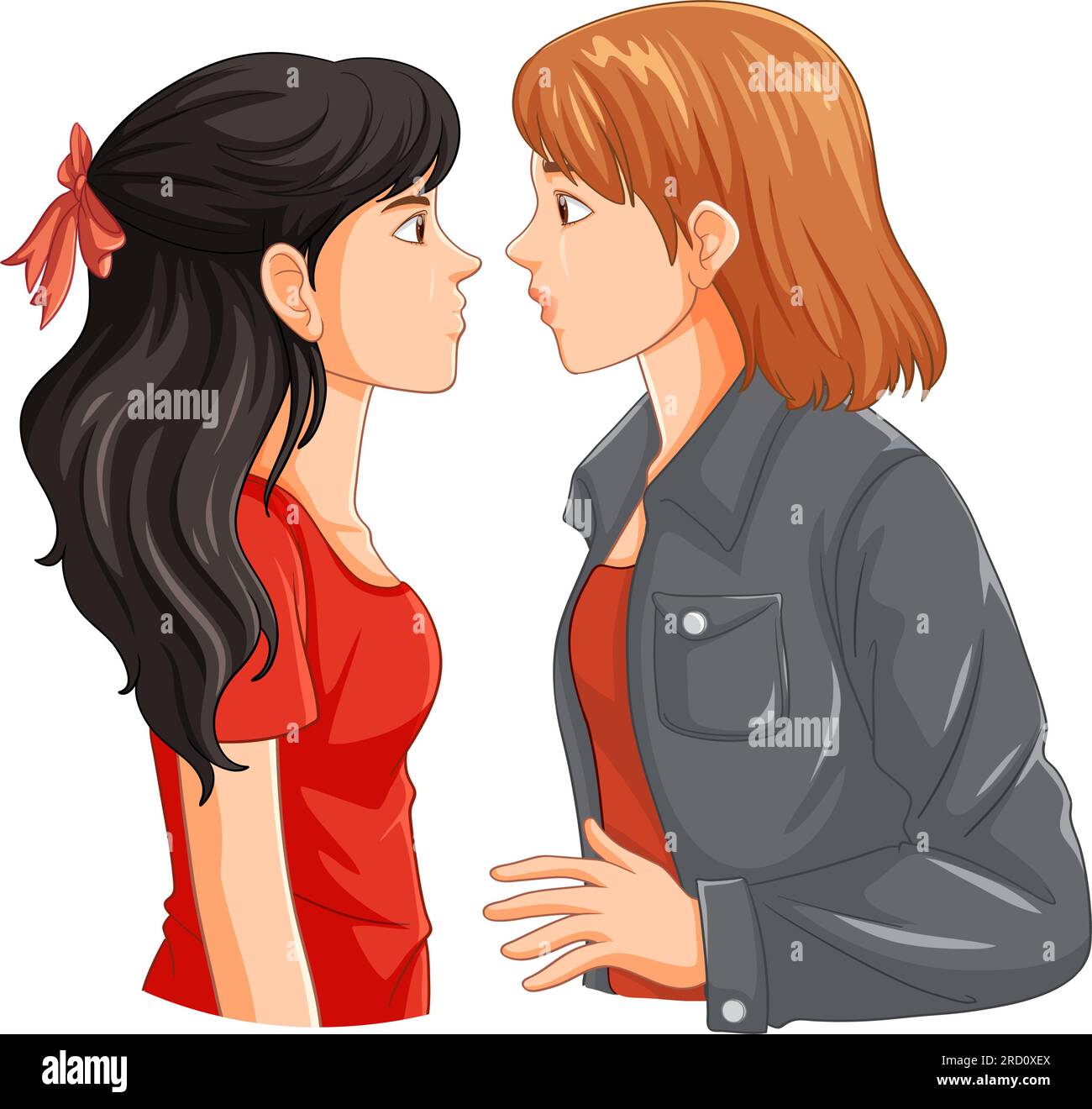 Lesbian Couple Cartoon Kissing Illustration Stock Vector Image And Art