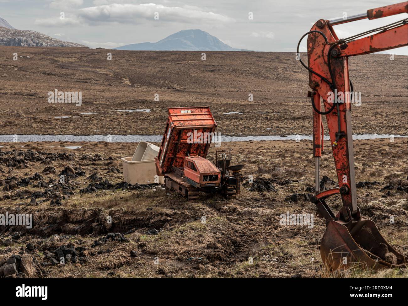 Equipment used to extract peat from the ground in the remote scottish ...