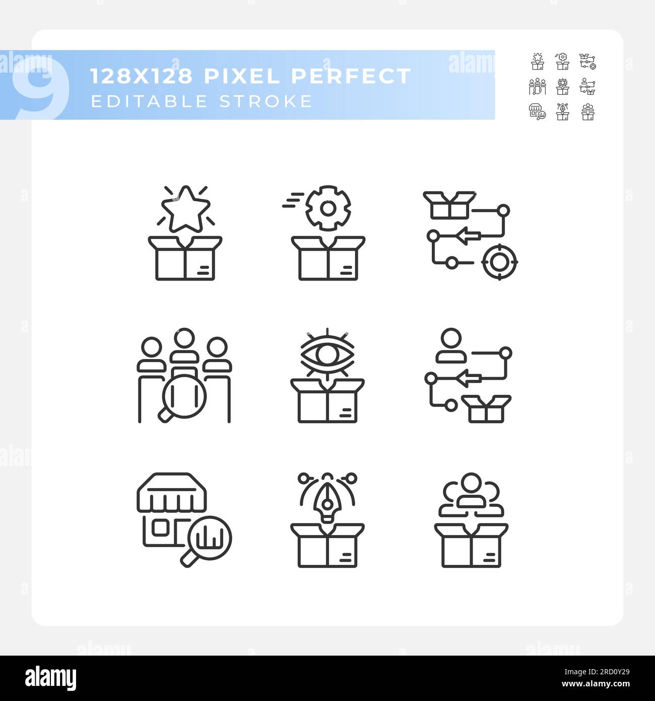 Set of editable pixel perfect black product management icons Stock ...