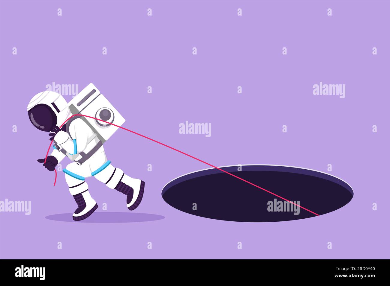 Character flat drawing young astronaut trying hard pulling rope to drag ...