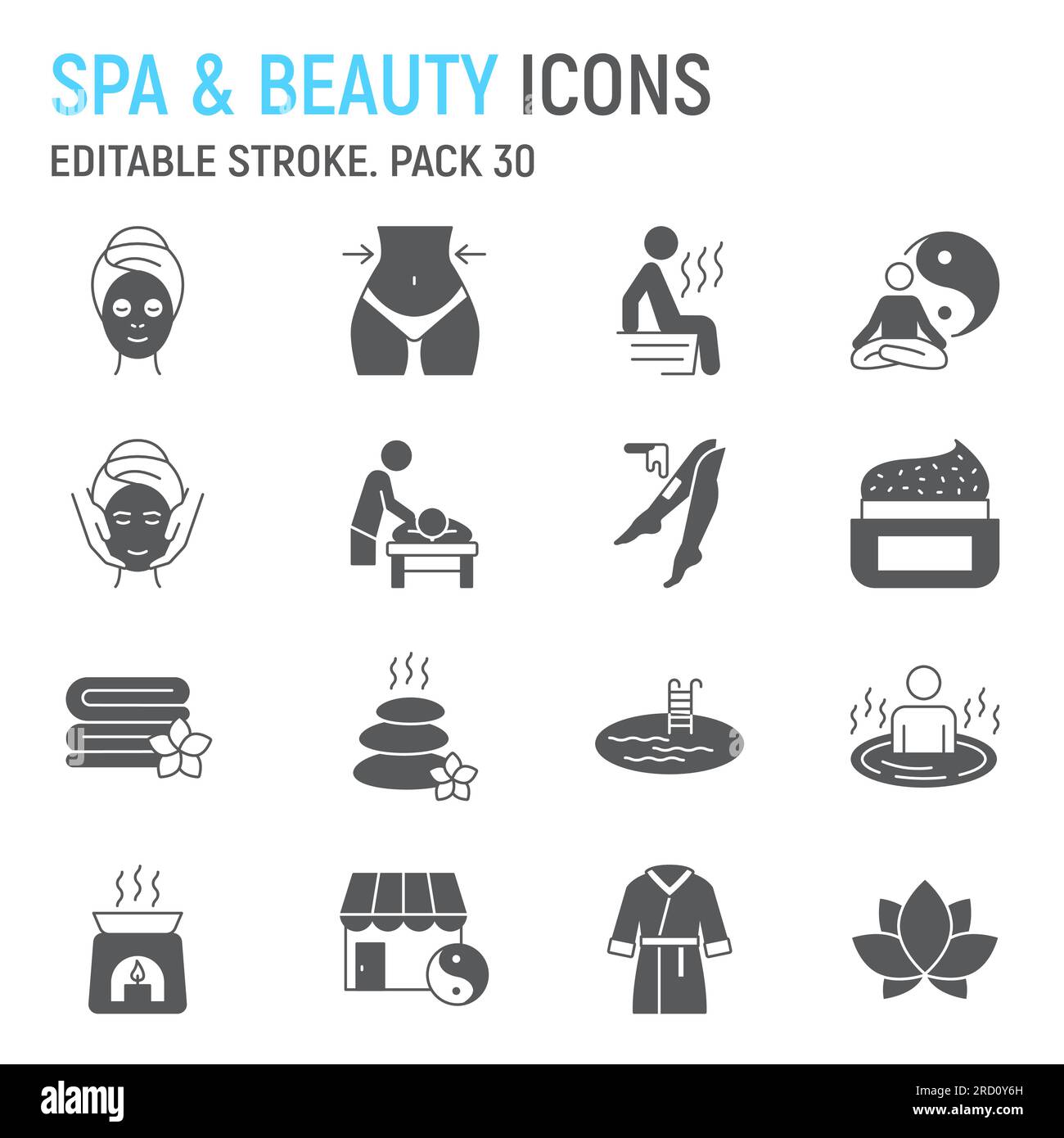 SPA and beauty glyph icon set, health collection, beauty procedures ...