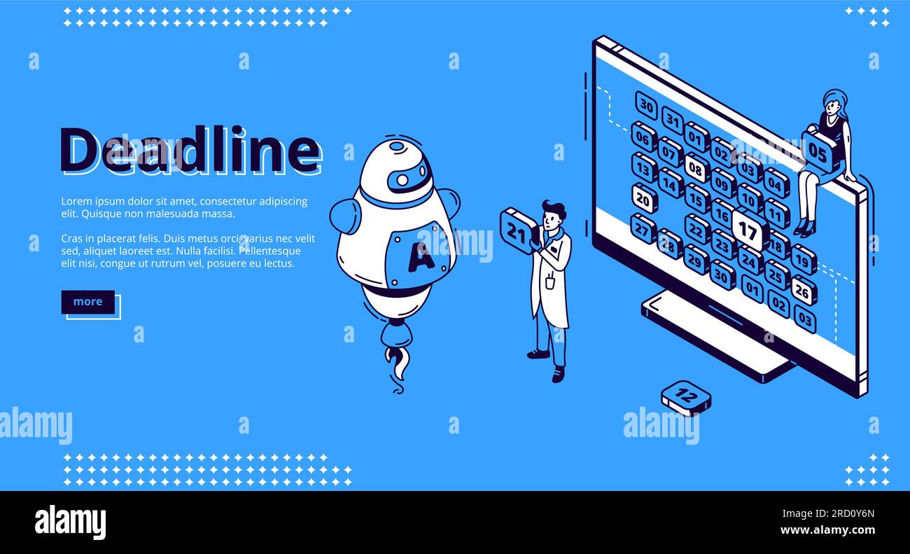 Deadline isometric landing page. Ai robot and business people at huge ...