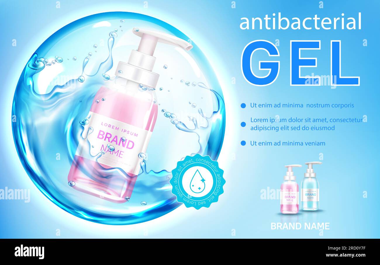 Antibacterial gel, liquid antiseptic soap banner mock up. Pump bottle ...