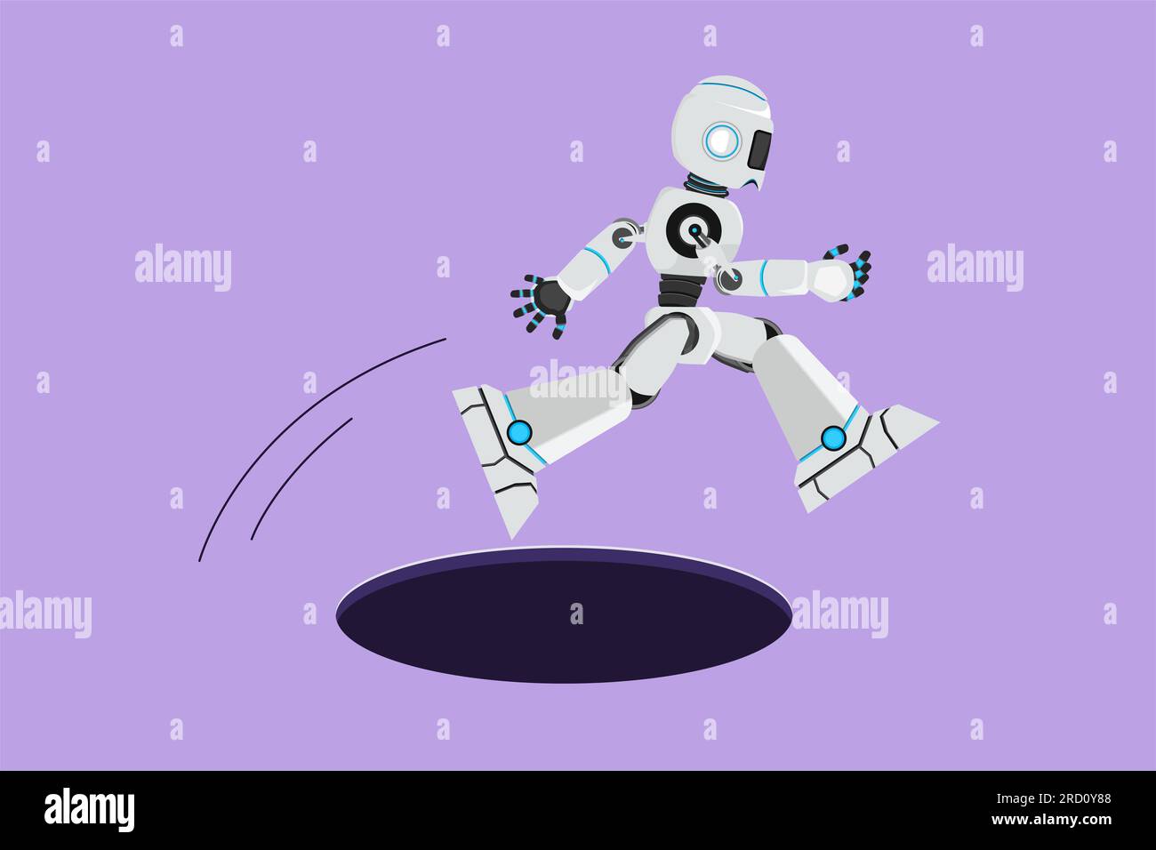 Cartoon flat style drawing robot jump through hole. Business struggles ...