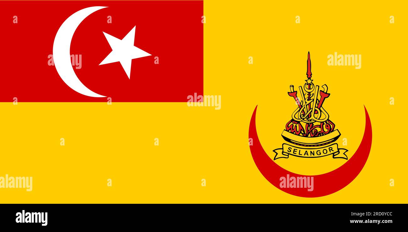 Top view of flag Standard of the Sultan of Selangor Malaysia. Malaysian ...