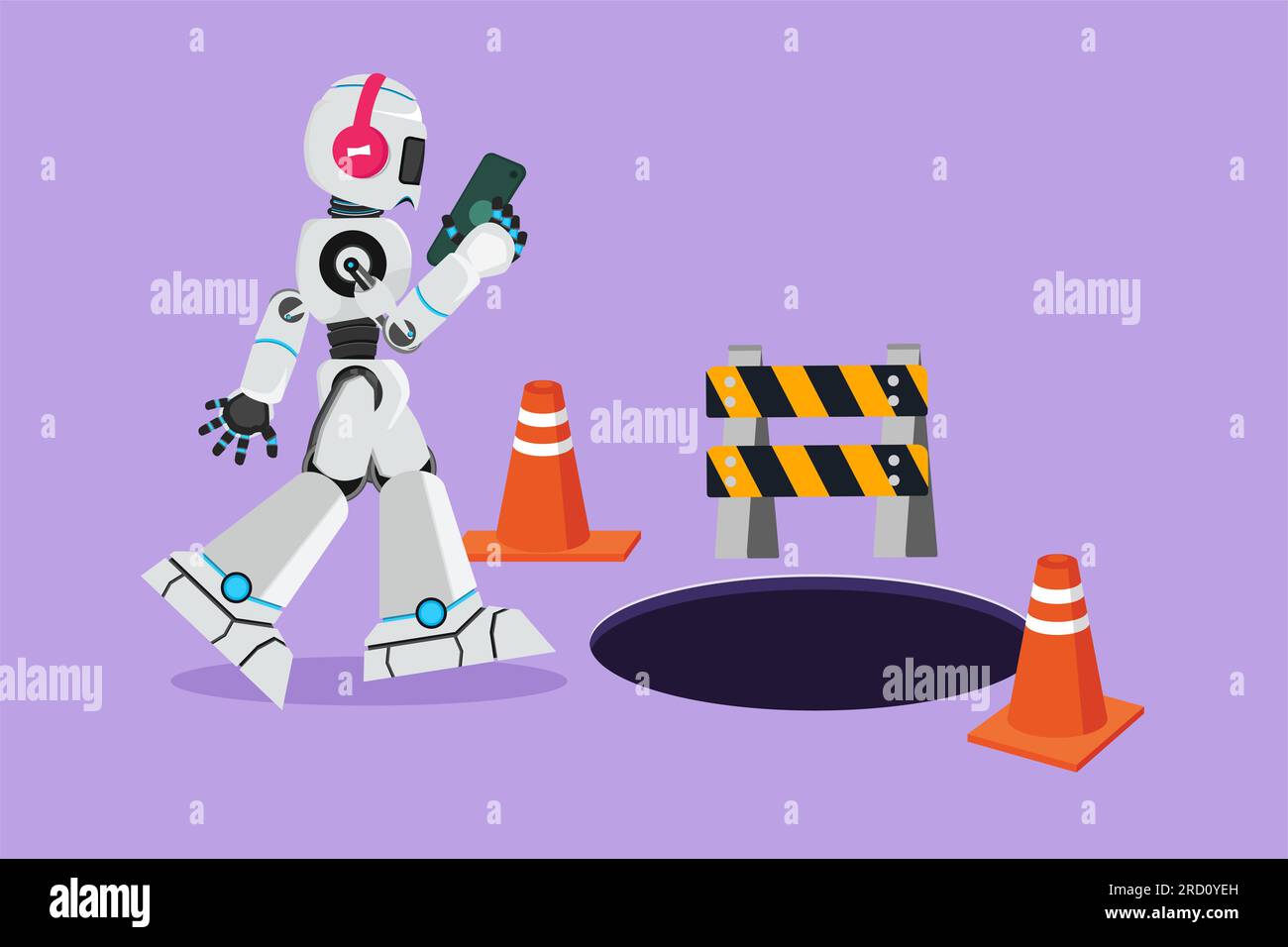 Character flat drawing robot listen music with headphone and watching ...