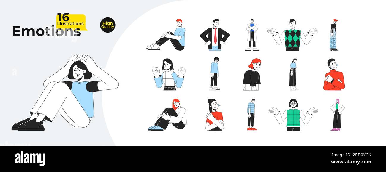 Human emotions flat line color vector characters bundle Stock Vector ...