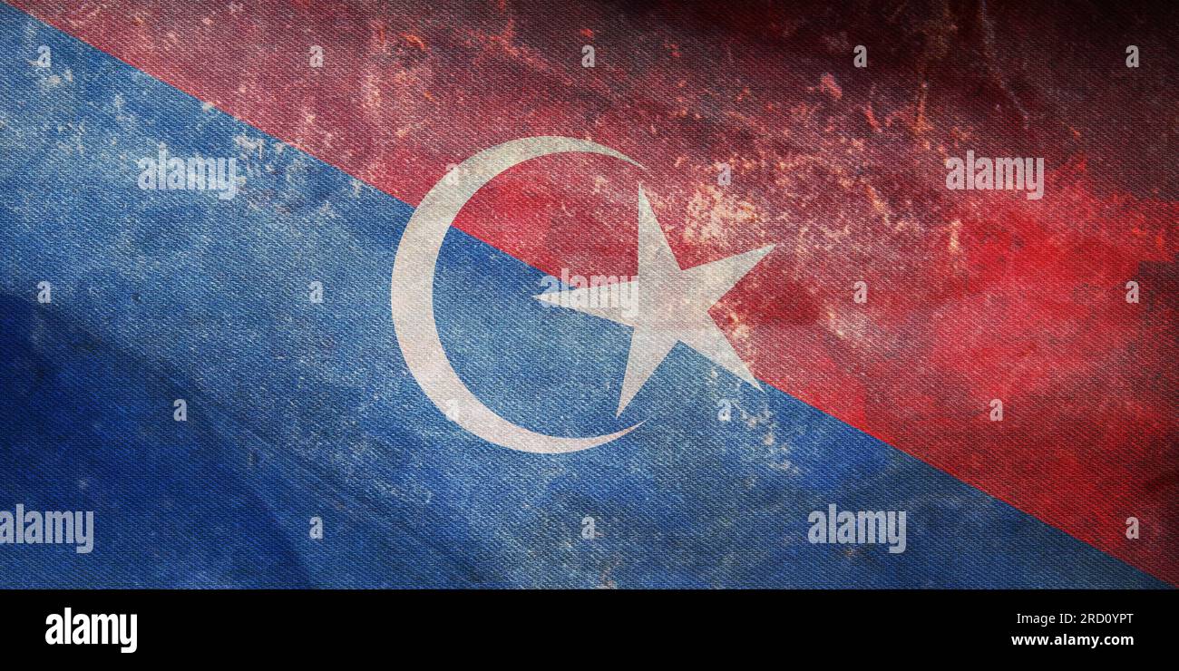 Top view of retro flag Johor Bahru, Johor Malaysia with grunge texture. Malaysian travel and ...