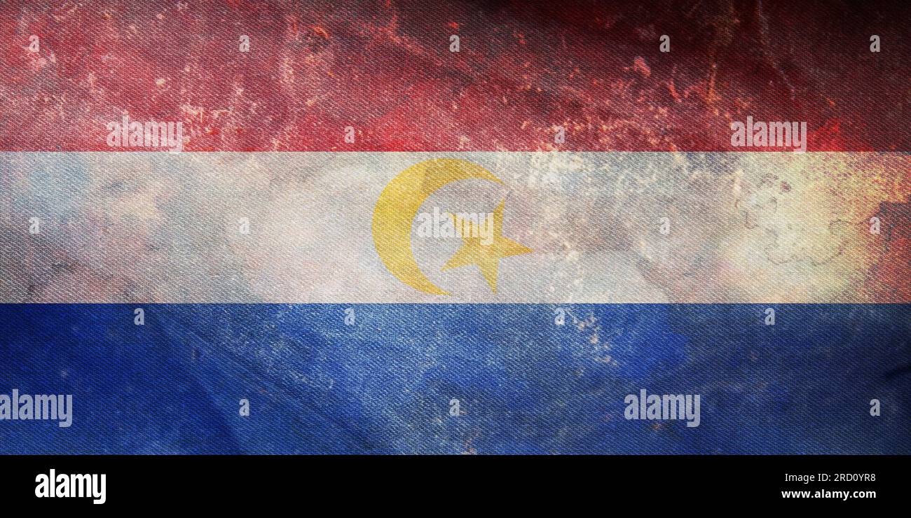 Top view of retro flag Johor Bahru Malaysia with grunge texture. Malaysian travel and patriot ...