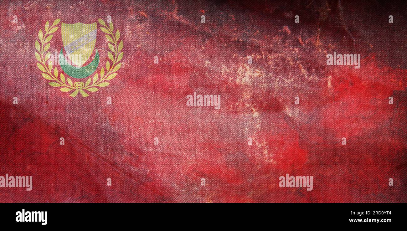 Top view of retro flag Kedah Malaysia with grunge texture. Malaysian travel and patriot concept ...