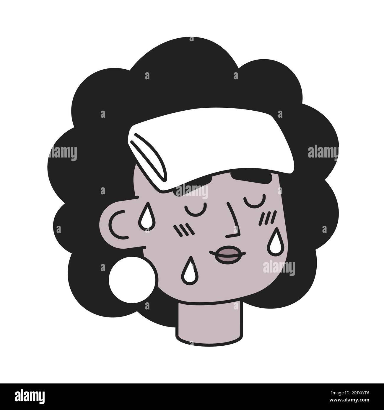 African american dehydrated woman monochrome flat linear character head ...