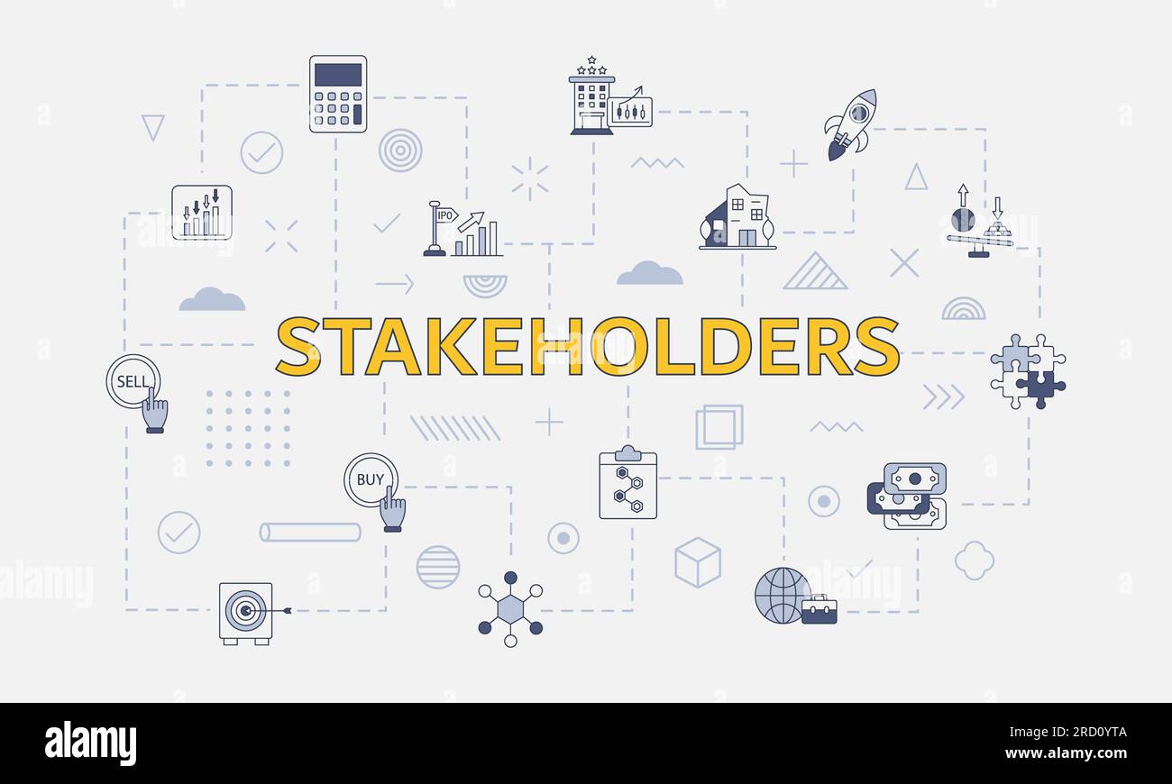 stakeholders concept with icon set with big word or text on center ...
