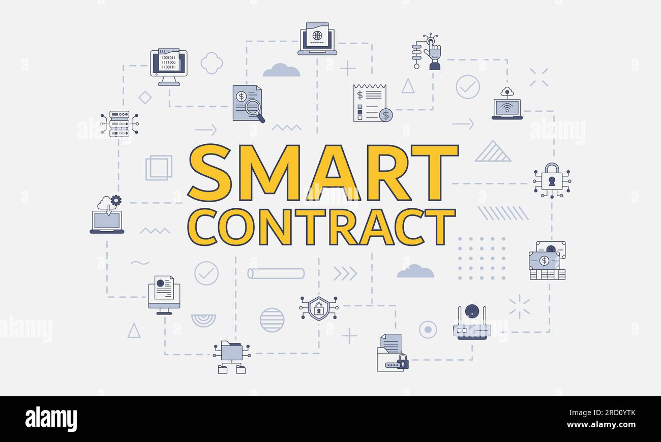 smart contract concept with icon set with big word or text on center ...