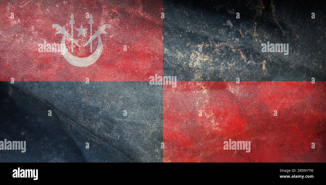 Top view of retro flag Kota Bharu, Kelantan Malaysia with grunge texture. Malaysian travel and ...