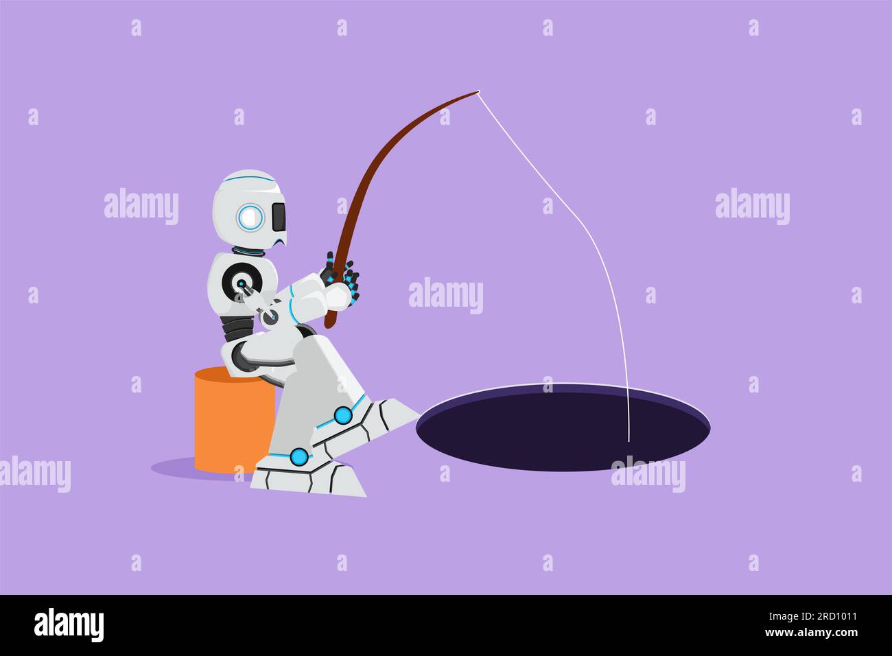 Graphic flat design drawing of robot sit and holding fishing rod from ...