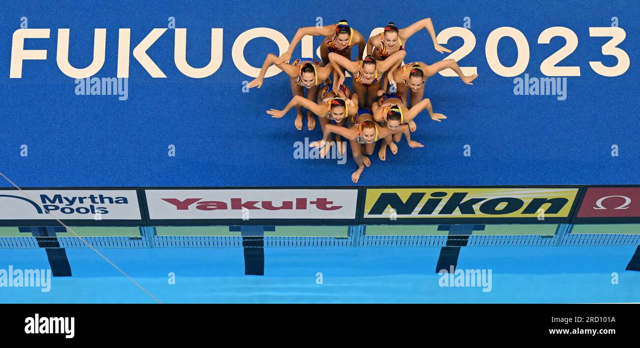 The Ukrainian team competes in the team acrobatic routine final of ...