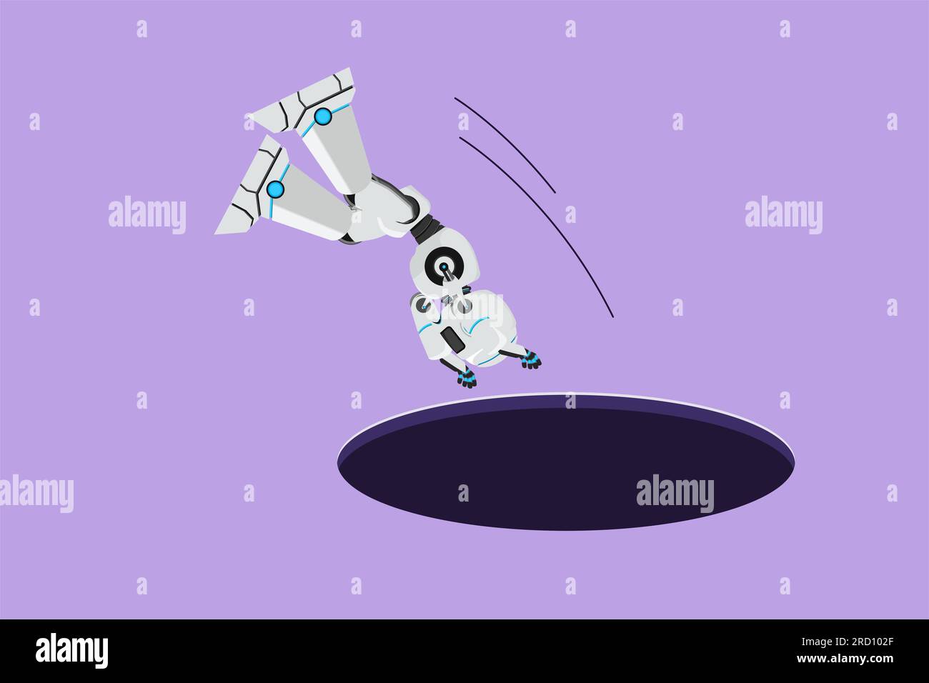 Graphic flat design drawing robot jump into hole. Depressed with tech ...