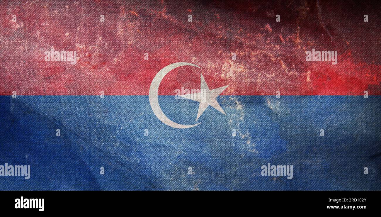 Top view of retro flag Pontian, Johor Malaysia with grunge texture ...