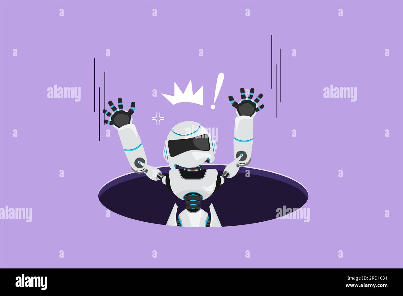 Character flat drawing robot fell into manhole underground sewer ...