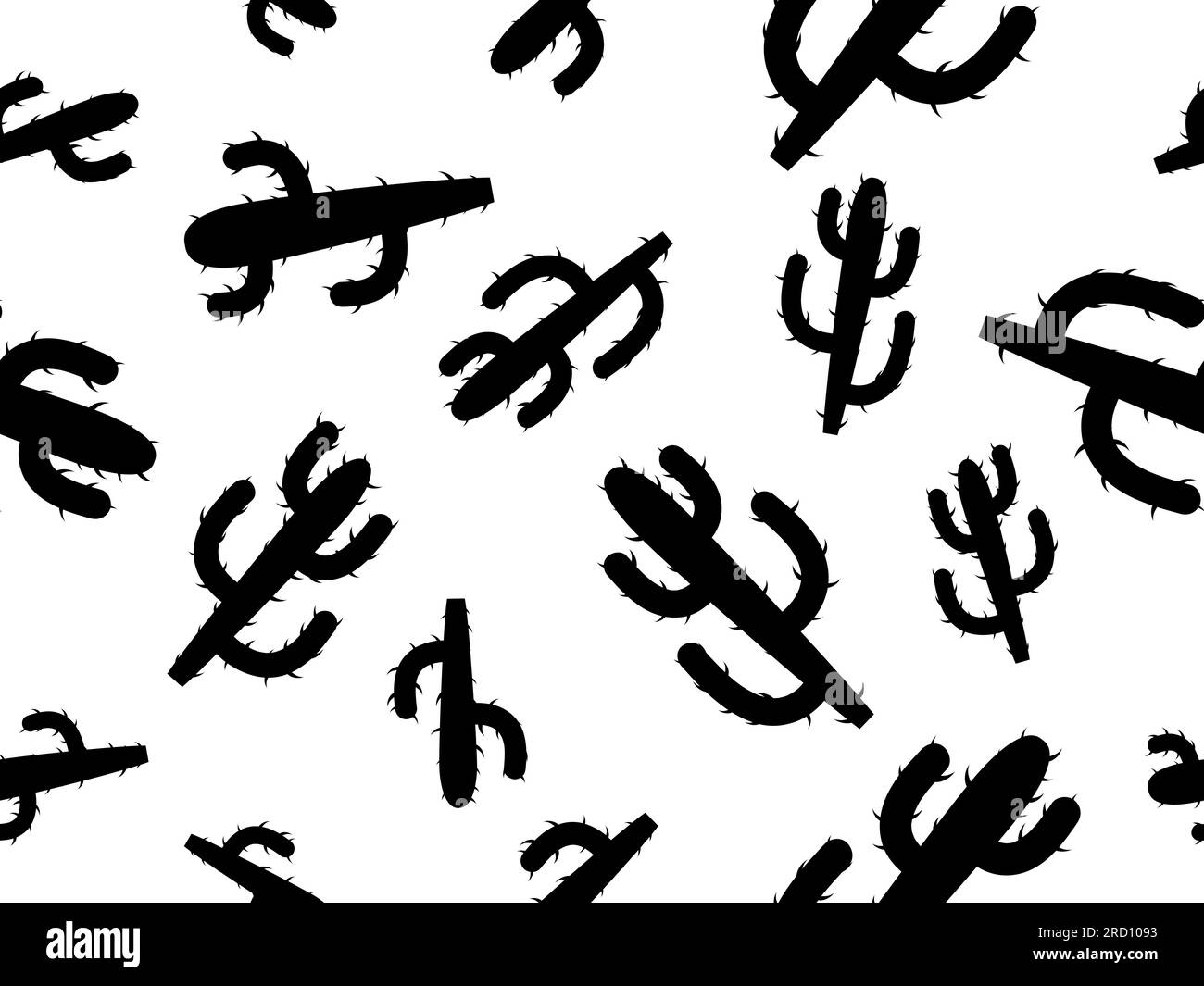 Cactus seamless pattern. Desert cactus Carnegiea. Black cacti with thorns on white background ...