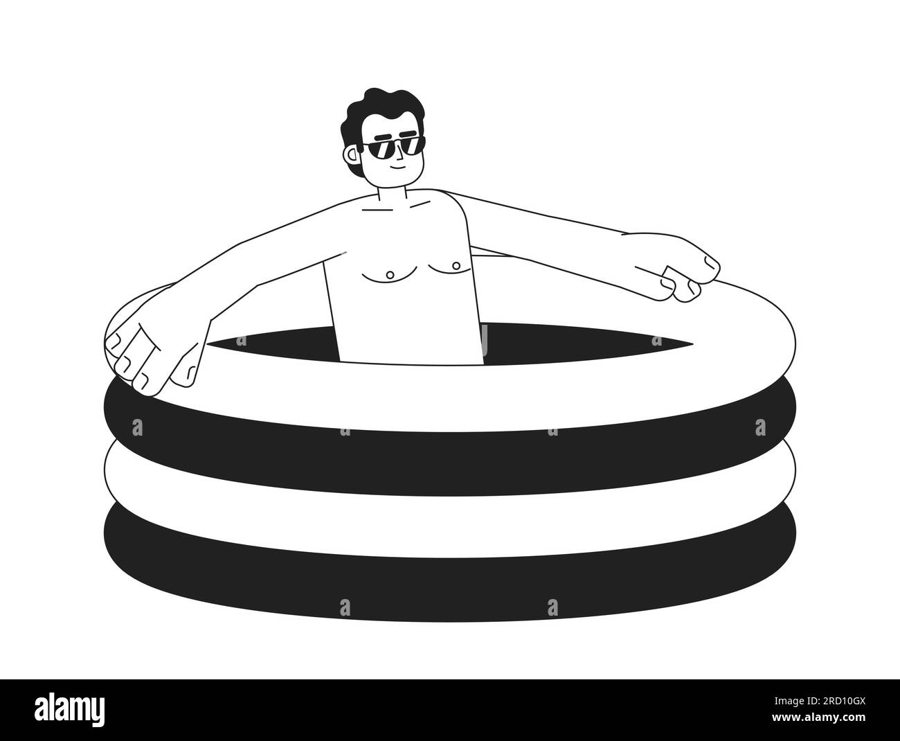 Latino sunglasses man in inflatable swimming pool monochromatic flat ...