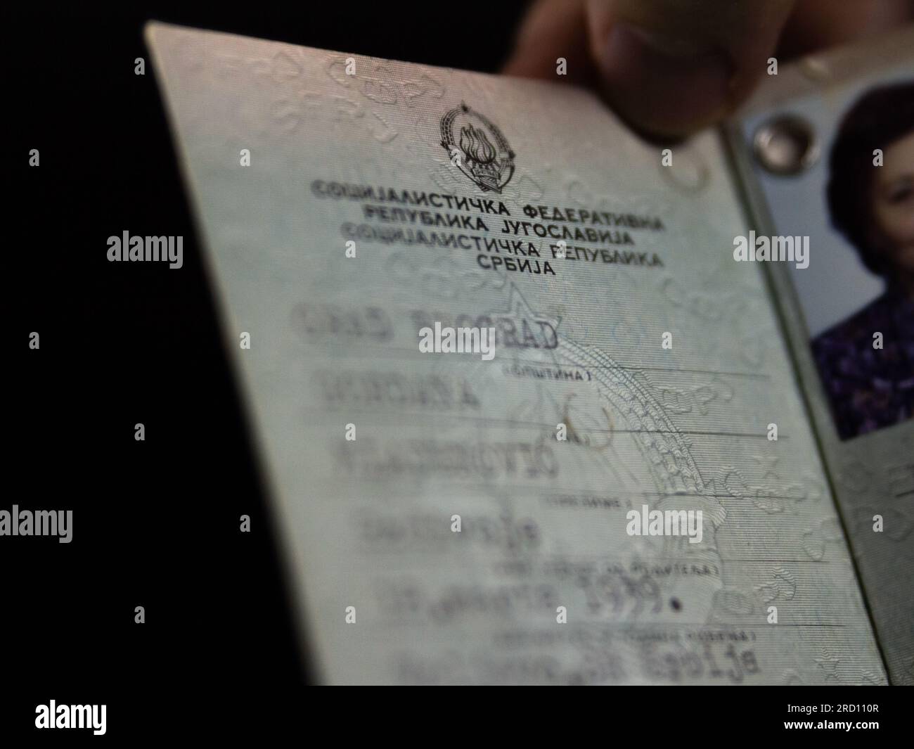 Picture of a Yugoslav ID card, a macro shot with a focus on the coat of ...