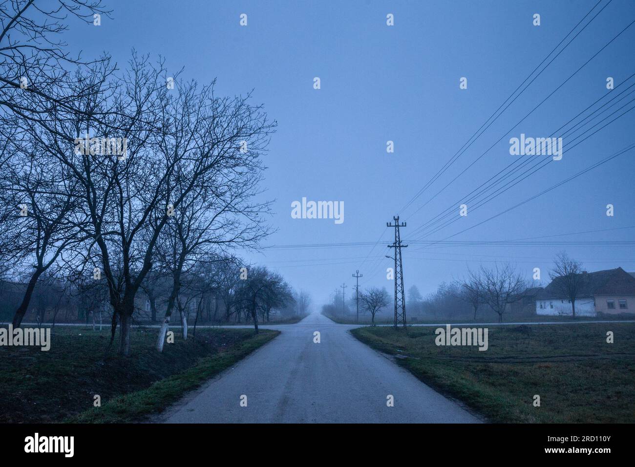 Picture of the streets of a rural village, Bavaniste, blurred by smog ...
