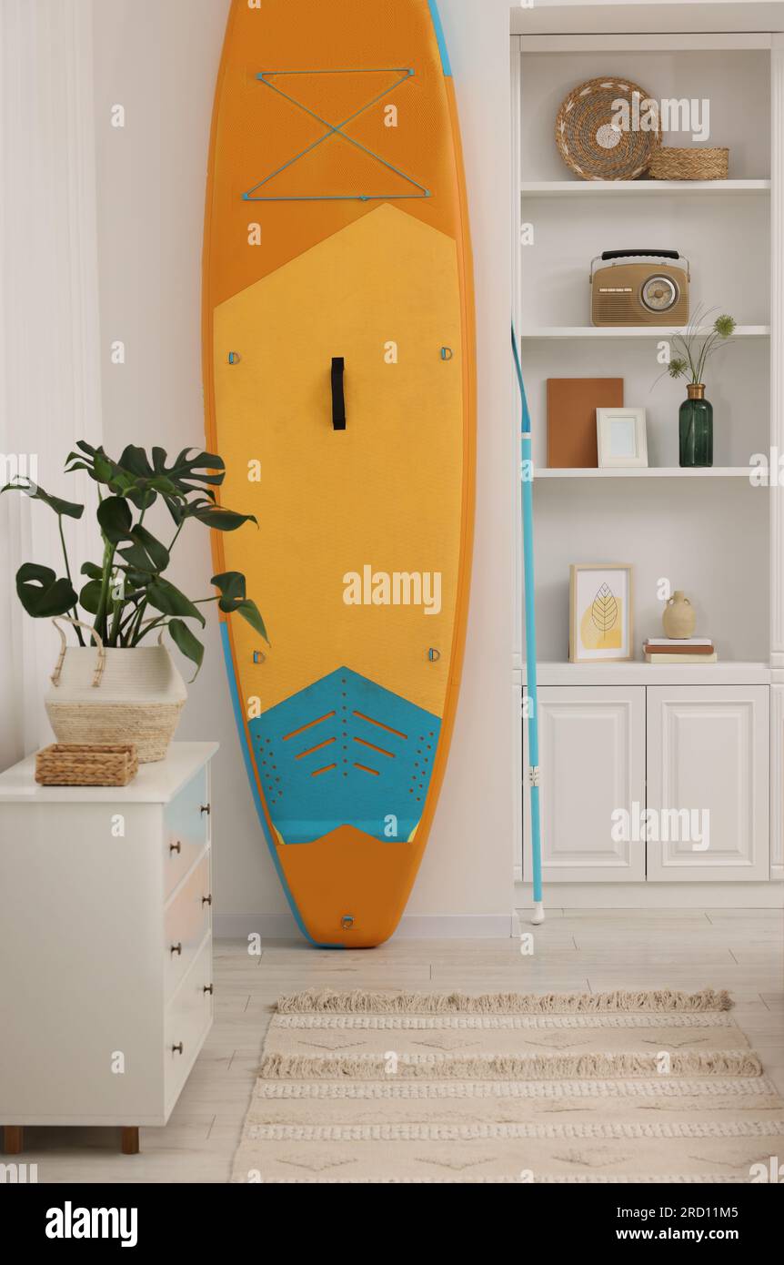 SUP board and furniture in room. Interior design Stock Photo - Alamy