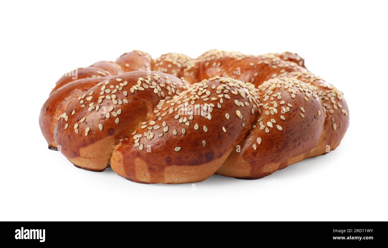 Round braided bread isolated on white. Fresh pastry Stock Photo - Alamy