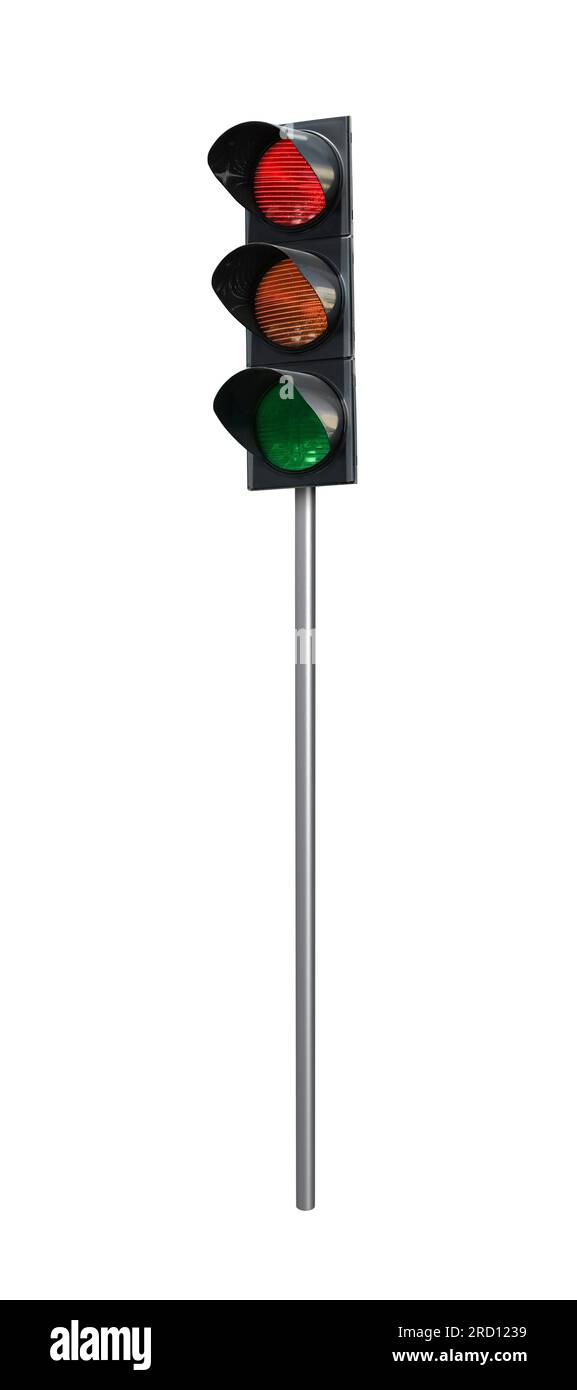 Traffic light with pole on white background Stock Photo - Alamy