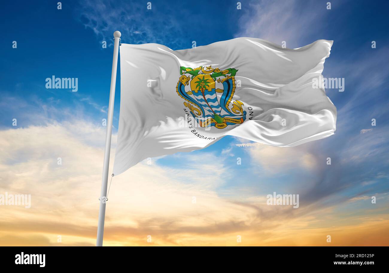 official flag of Penang Island City Council Malaysia at cloudy sky ...