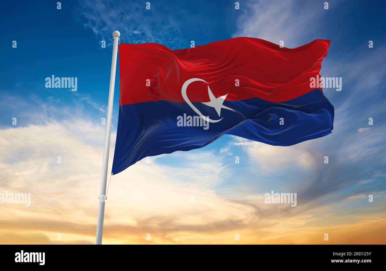 official flag of Pontian, Johor Malaysia at cloudy sky background on ...