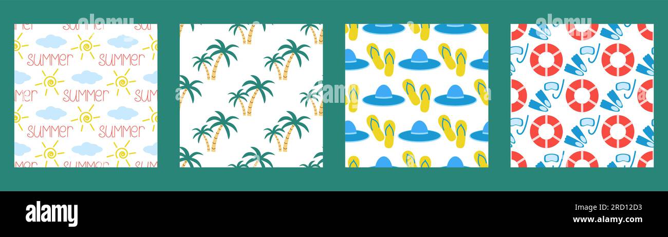 Hand drawn summer seamless pattern set. Collage of vacation, tourism ...