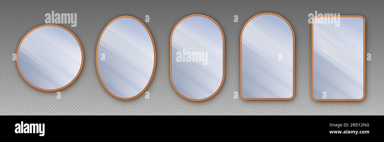 Realistic mirrors, modern make up mirrors in various shapes Stock ...