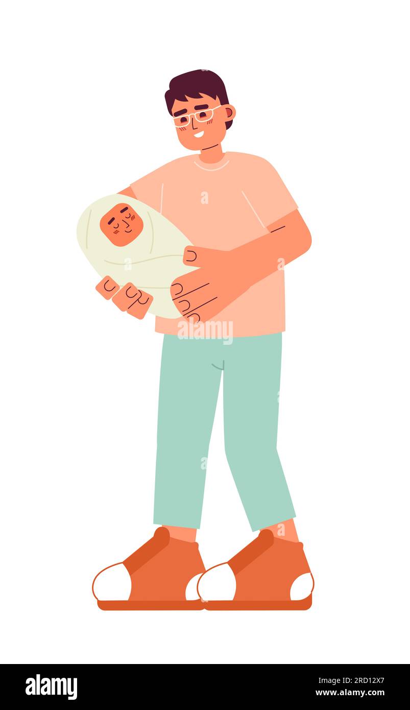 Asian dad bonding with baby semi flat color vector characters Stock ...