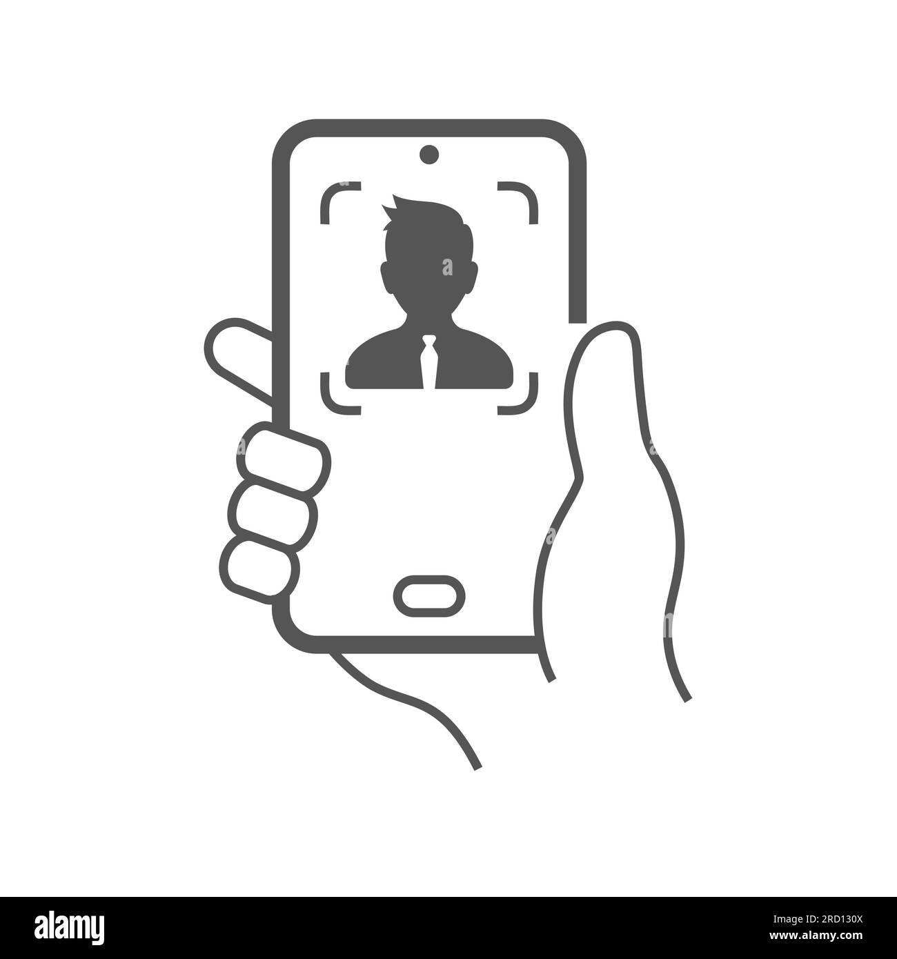 Human Hand Holding Smartphone Taking Photo For Selfie Line Art Icon
