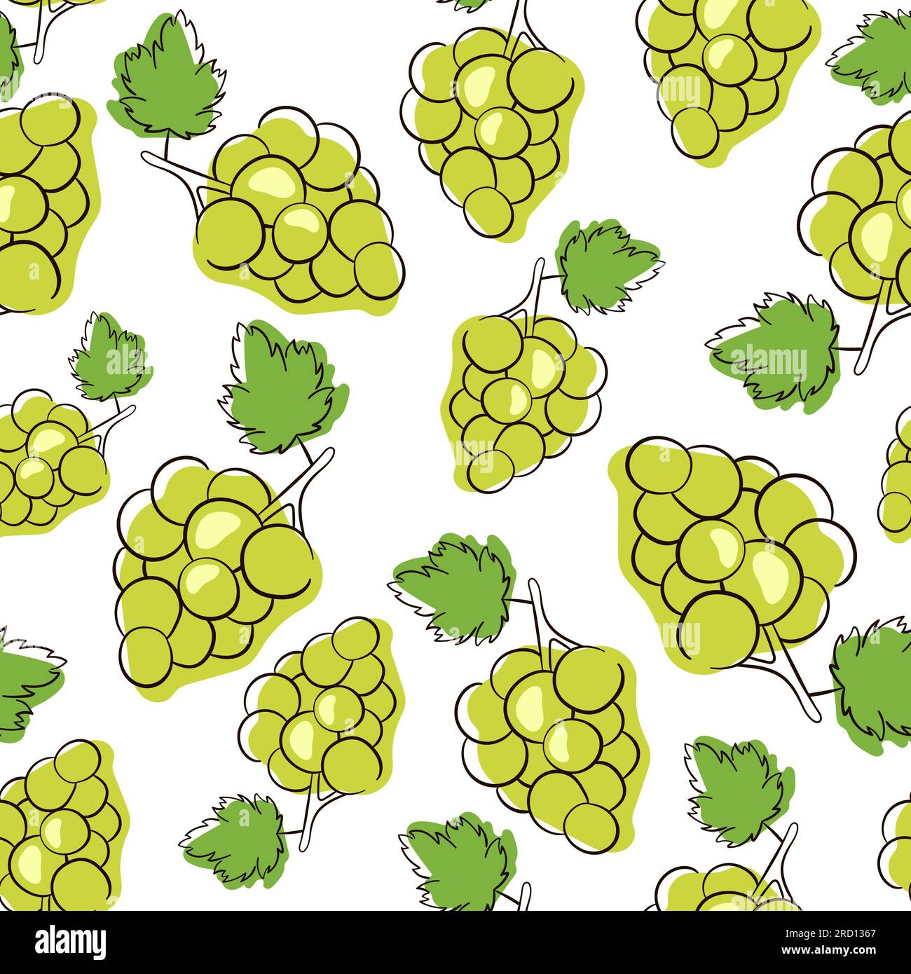 Green grapes seamless pattern. Hand drawn grapes isolted on a white background. Line art style ...