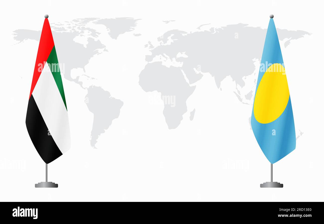 United Arab Emirates and Palau flags for official meeting against ...