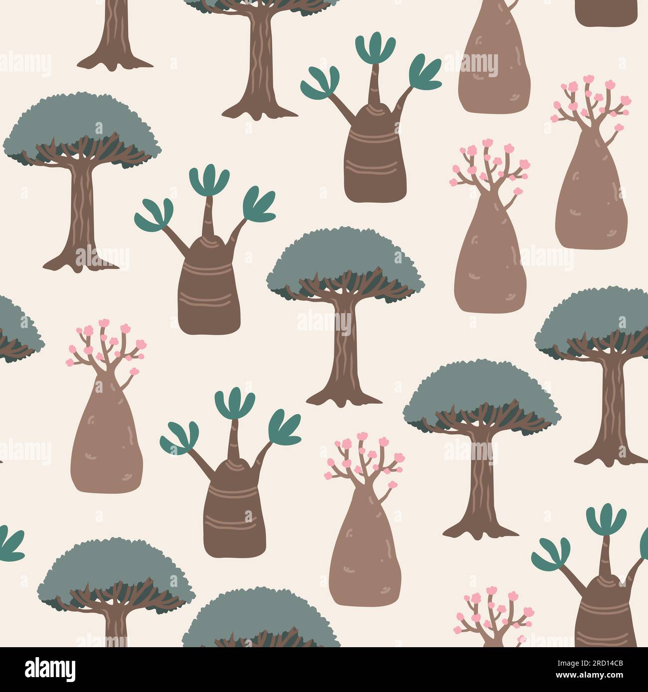 Dragon adenium obesum and blood dragon tree seamless pattern. Socotra ...