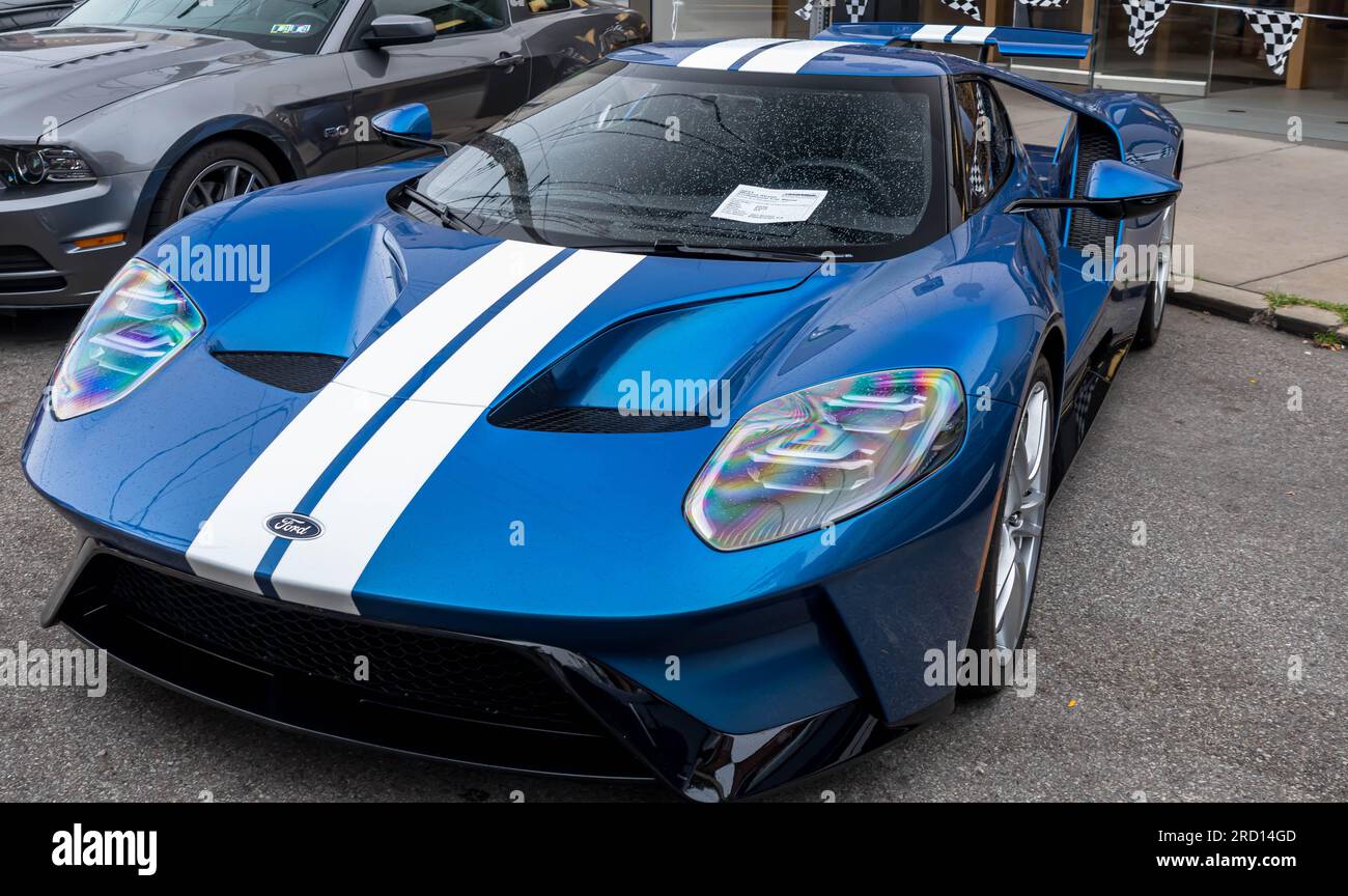 A 2020 two tone Ford GT on display at a car show in Pittsburgh ...