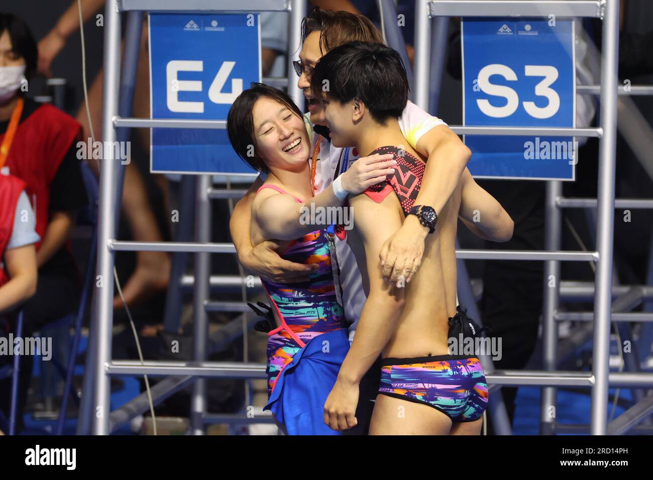Fukuoka, Japan. 15th July, 2023. (L to R) Minami Itahashi, Suei Mabuchi, Hiroki Ito (JPN) Diving ...