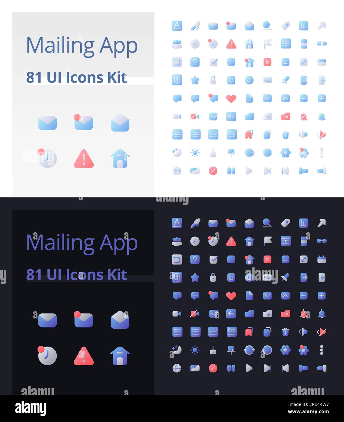 Mailing app pixel perfect flat gradient two-color ui icons kit for dark, light mode Stock Vector ...