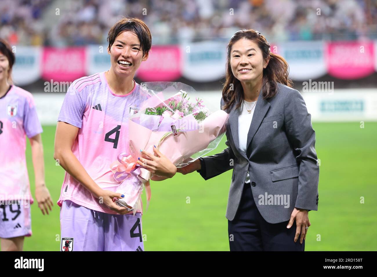 Miyagi, Japan. 14th July, 2021. (L-R) Saki Kumagai, Homare Sawa (JPN ...