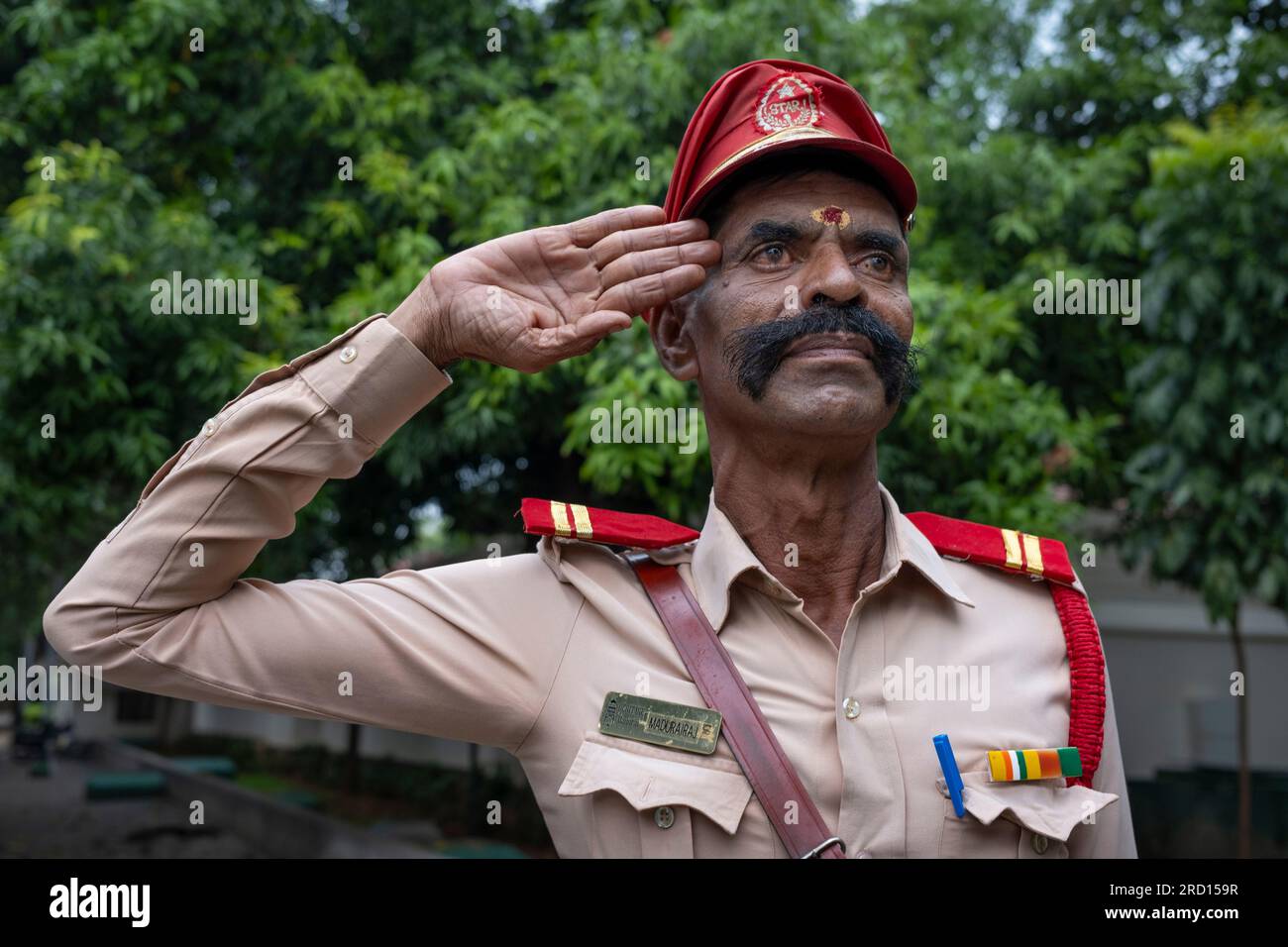 Uniformed security guard at Hotel Heritage Madurai, Madurai, Tamil Nadu ...