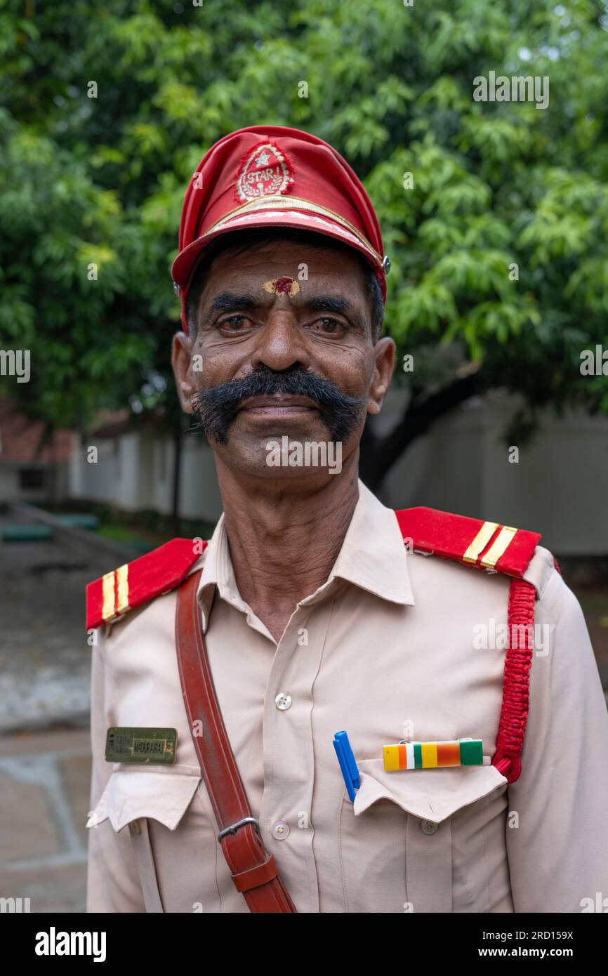 Uniformed security guard at Hotel Heritage Madurai, Madurai, Tamil Nadu ...