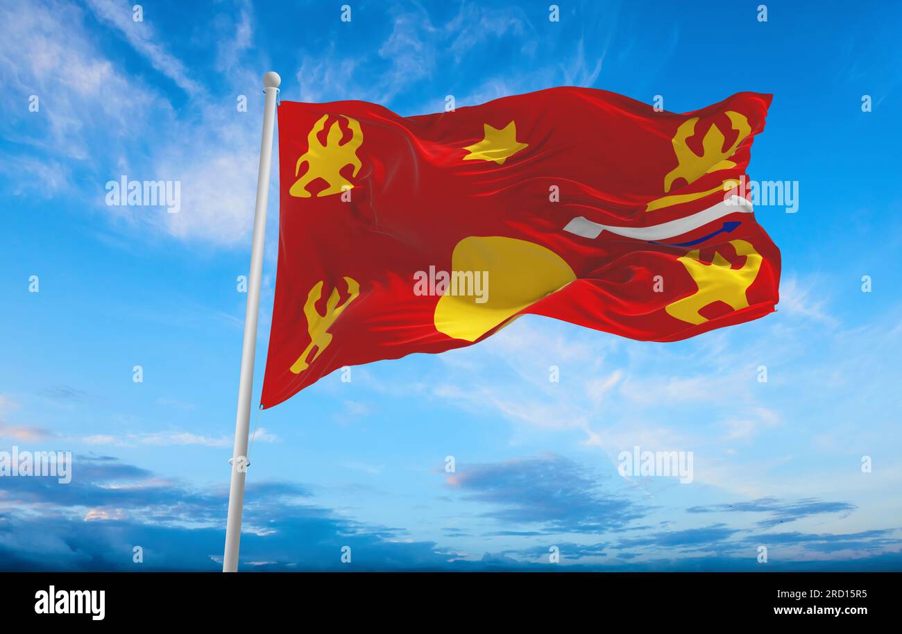 flag of Hmong people at cloudy sky background, panoramic view. flag ...