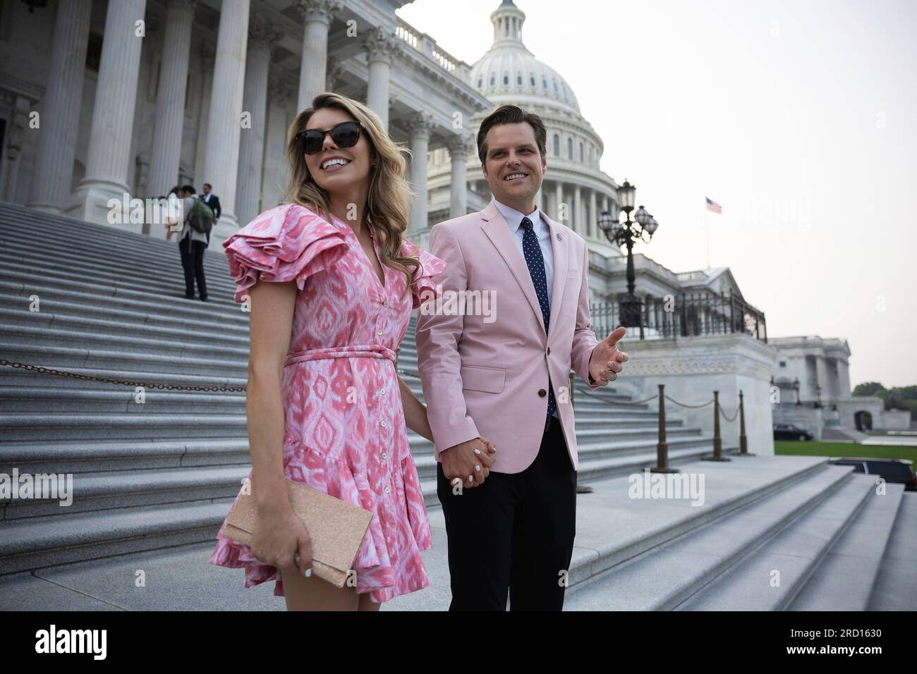 Rep. Matt Gaetz (R-Fla.) and his wife, Ginger Luckey, are seen outside ...